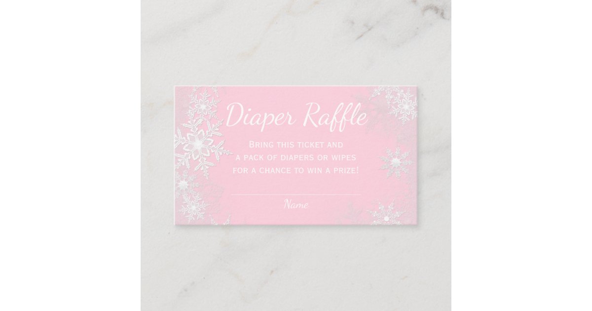 Pink Snowflake Diaper Raffle Tickets Enclosure Card | Zazzle