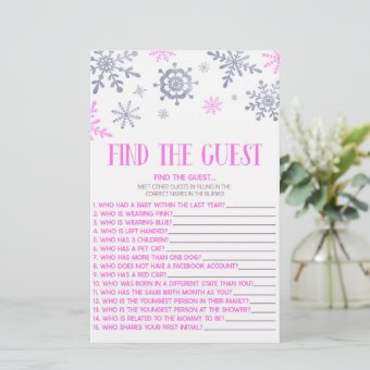 Pink Snowflake Find The Guest Baby Shower Game Stationery | Zazzle