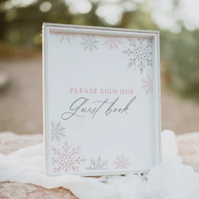 Pink Snowflake Girl Baby Shower Guest book Sign | Zazzle