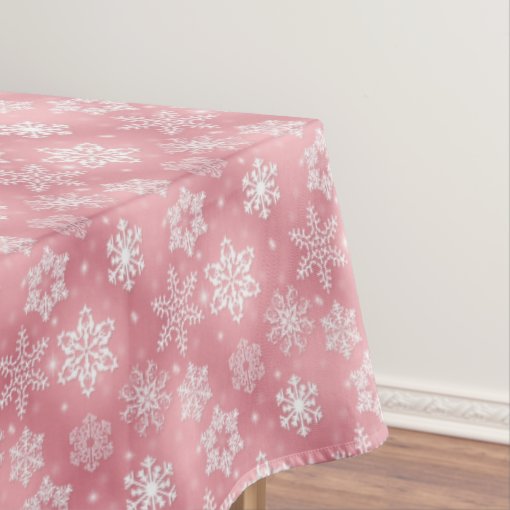 Pink snowflake pattern Holiday tablecloth | Zazzle