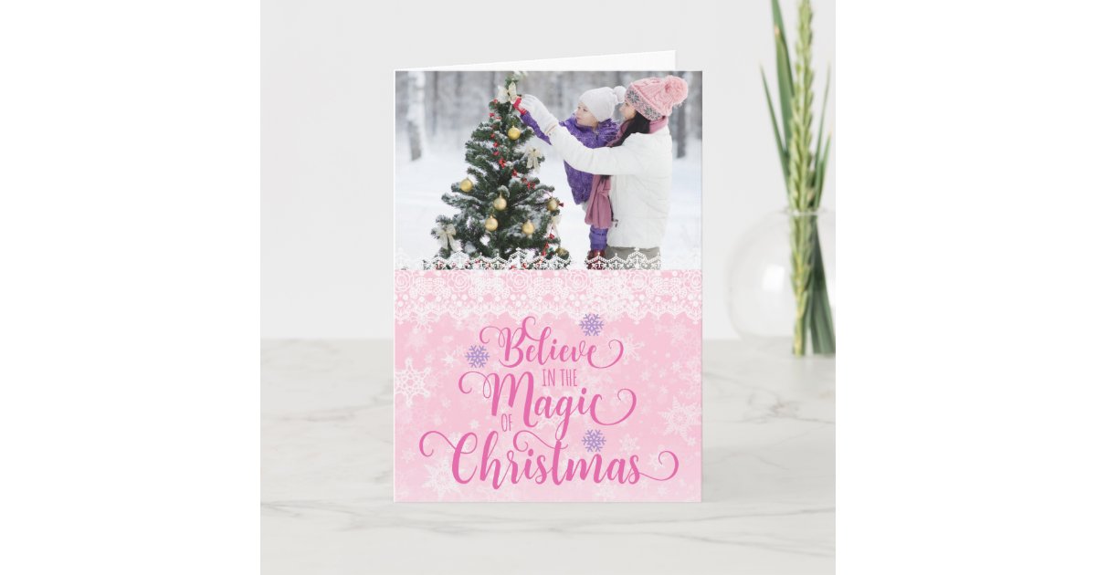 Pink Snowflake Photo Christmas Card | Zazzle