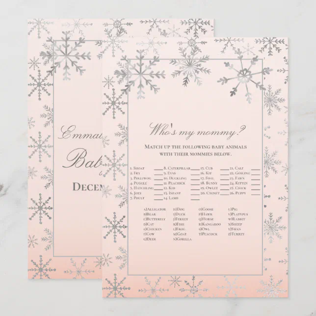 Pink Snowflake Who's My Mommy Baby Shower Game Invitation | Zazzle