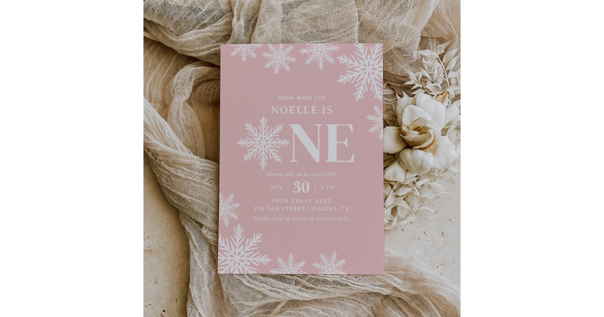 Pink Snowflake Winter Girl 1st Birthday Invitation | Zazzle
