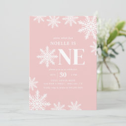 Pink Snowflake Winter Girl 1st Birthday Invitation | Zazzle