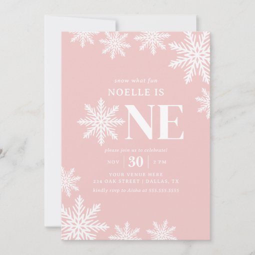 Pink Snowflake Winter Girl 1st Birthday Invitation | Zazzle