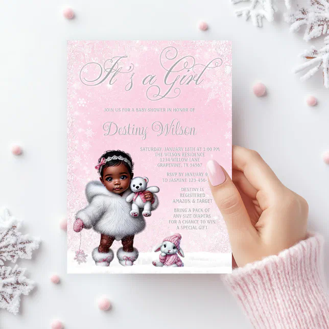 Pink Snowflake Winter Wonderland Baby Shower Invitation | Zazzle