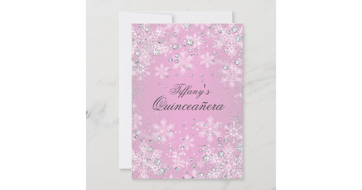 Pink Snowflake Winter Wonderland Quinceanera Invitation | Zazzle