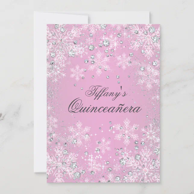 Pink Snowflake Winter Wonderland Quinceanera Invitation | Zazzle