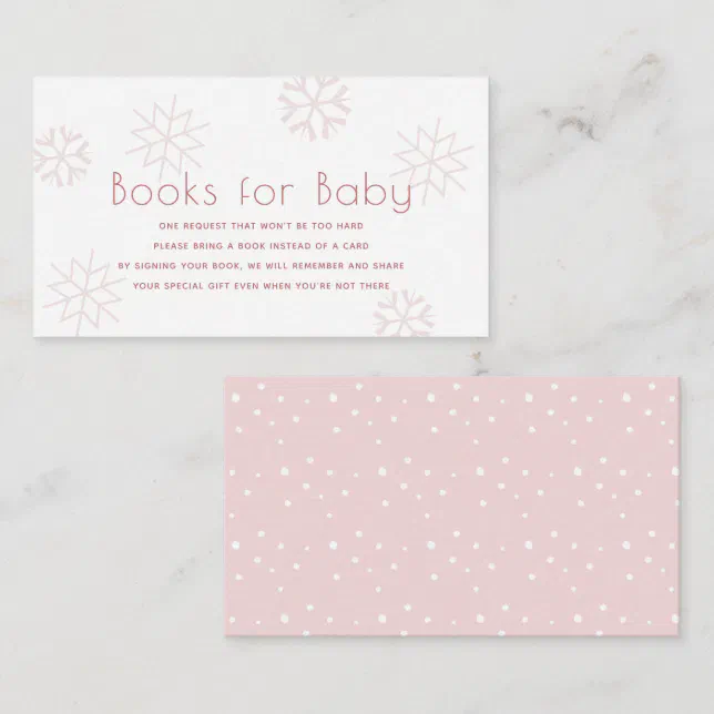 Pink Snowflakes Baby Shower Books for Baby Enclosu Enclosure Card | Zazzle