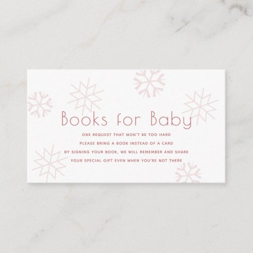 Pink Snowflakes Baby Shower Books for Baby Enclosu Enclosure Card | Zazzle