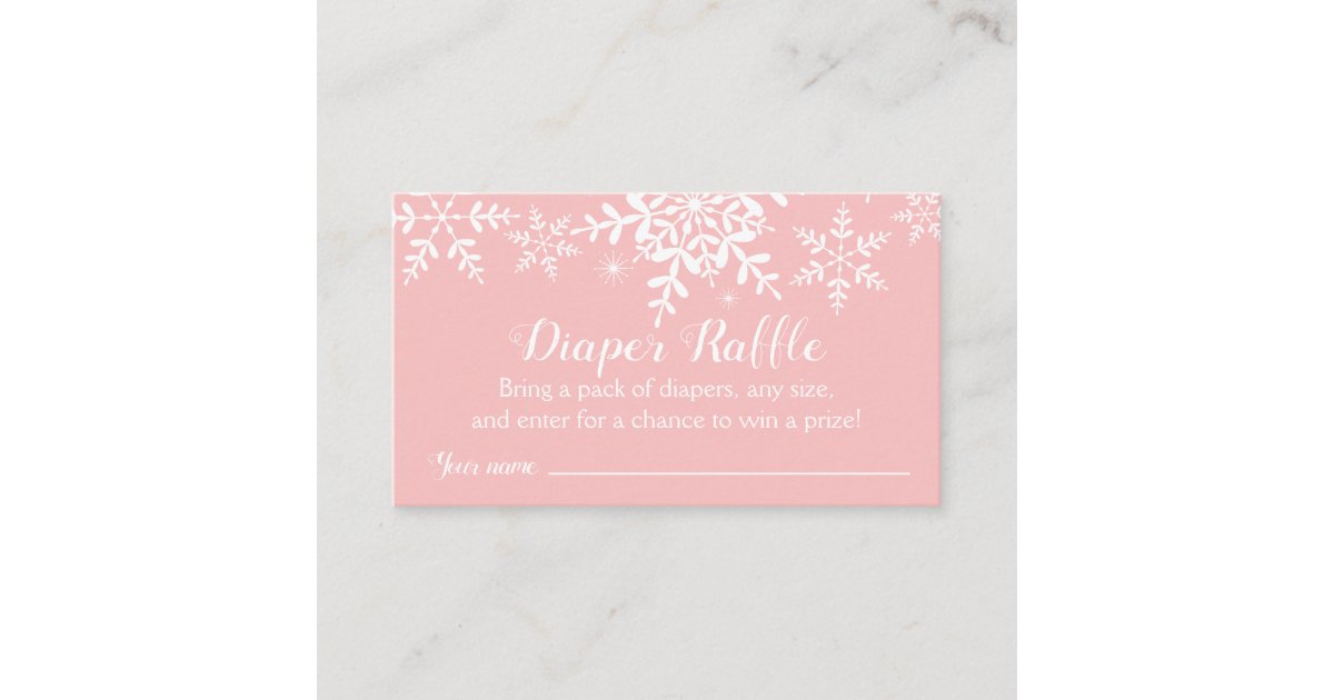 Pink Snowflakes Baby Shower Diaper Raffle Ticket Enclosure Card | Zazzle