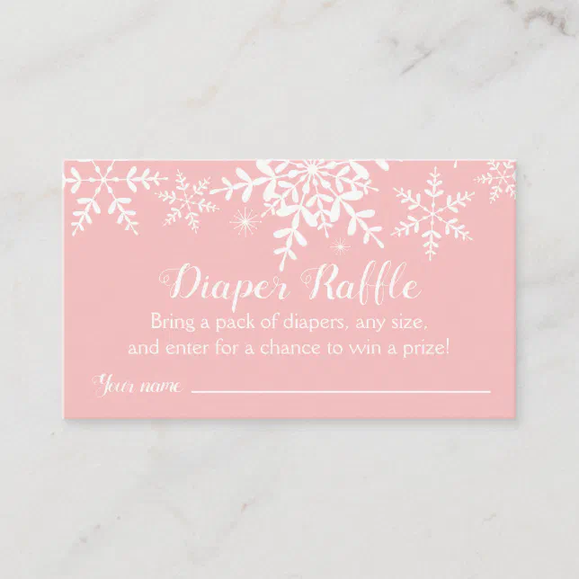 Pink Snowflakes Baby Shower Diaper Raffle Ticket Enclosure Card | Zazzle
