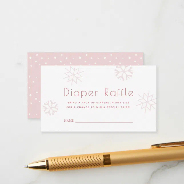 Pink Snowflakes Baby Shower Diaper Raffle Ticket Enclosure Card | Zazzle