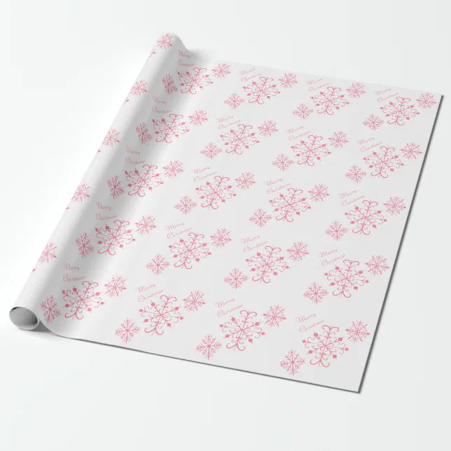Pink Snowflakes Christmas Wrapping Paper | Zazzle