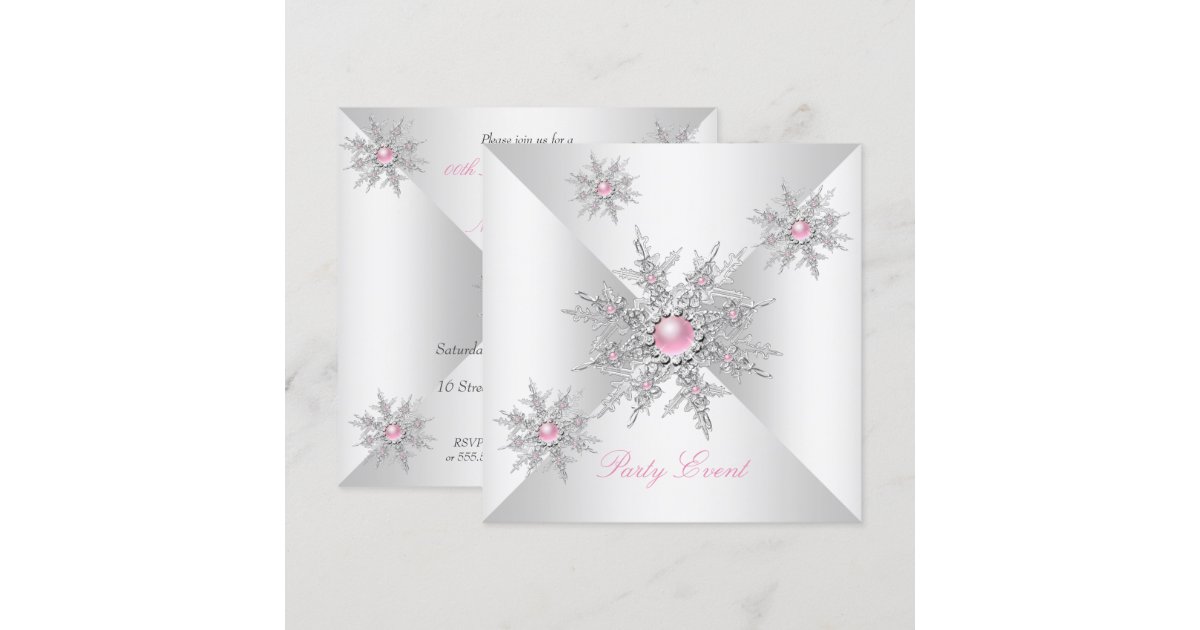 Pink Snowflakes Winter Wonderland Party Invitation | Zazzle