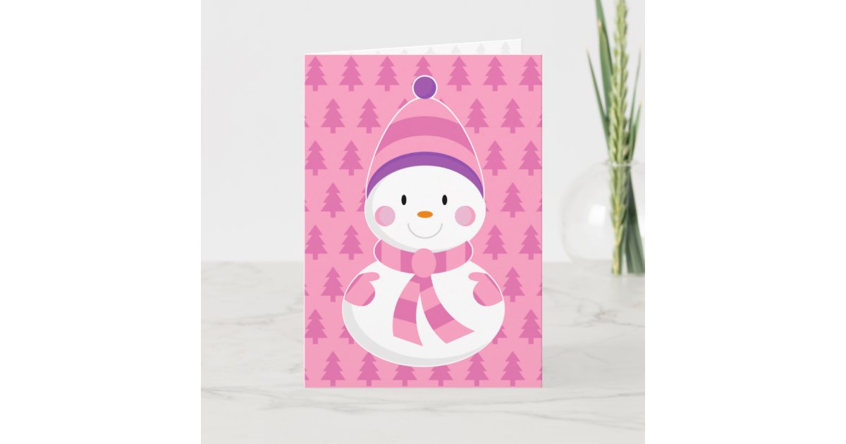 Pink Snowman Christmas Card | Zazzle