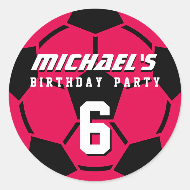 Pink Soccer Ball Sports Birthday Party Stickers | Zazzle