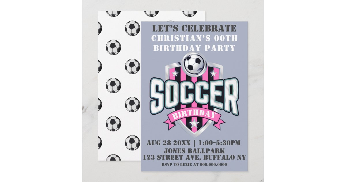 Pink Soccer Theme Birthday Party Invitations | Zazzle