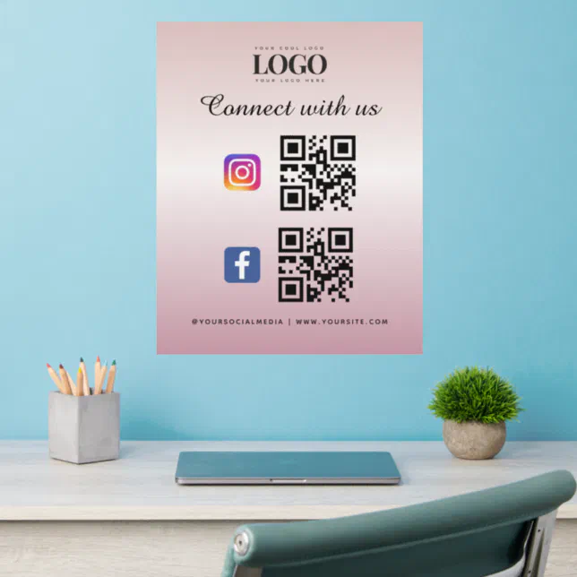 Pink Social Media Qr Code Logo Facebook Instagram Wall Decal | Zazzle