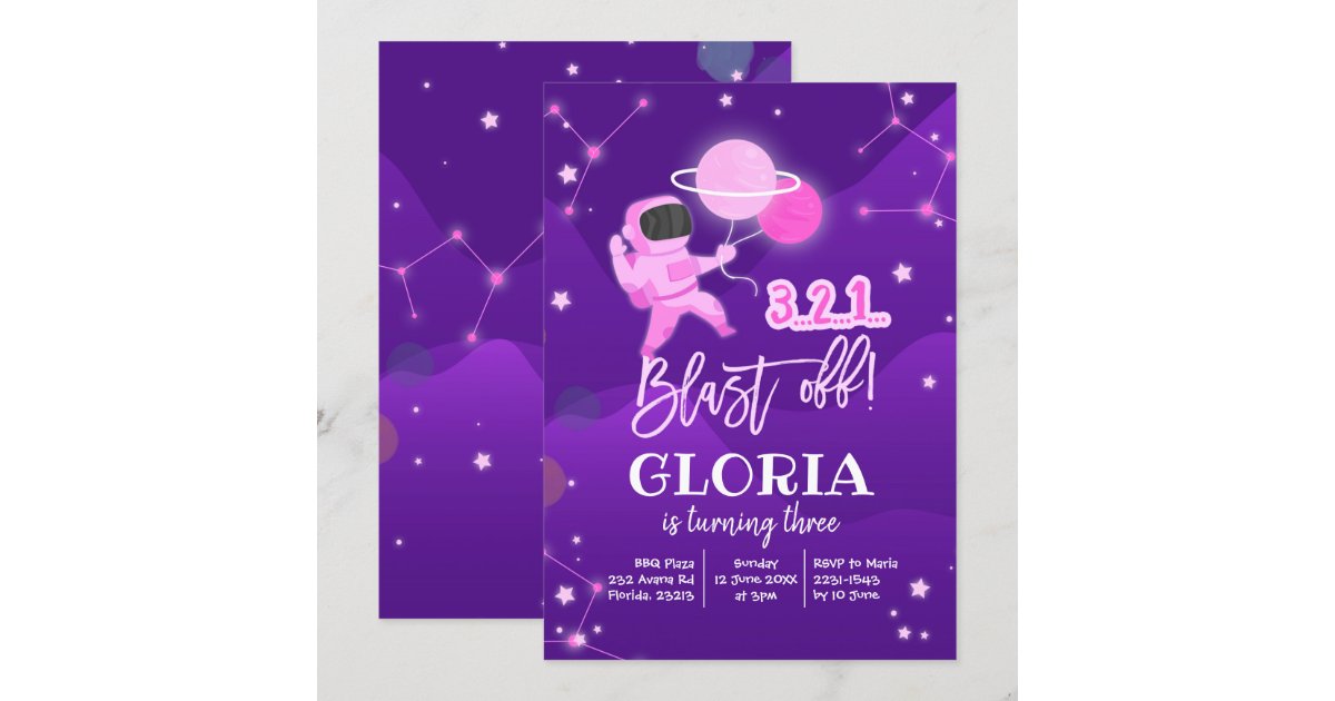 Pink Solar Space Galaxy Birthday Invitation | Zazzle