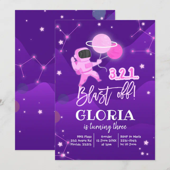 Pink Solar Space Galaxy Birthday Invitation | Zazzle