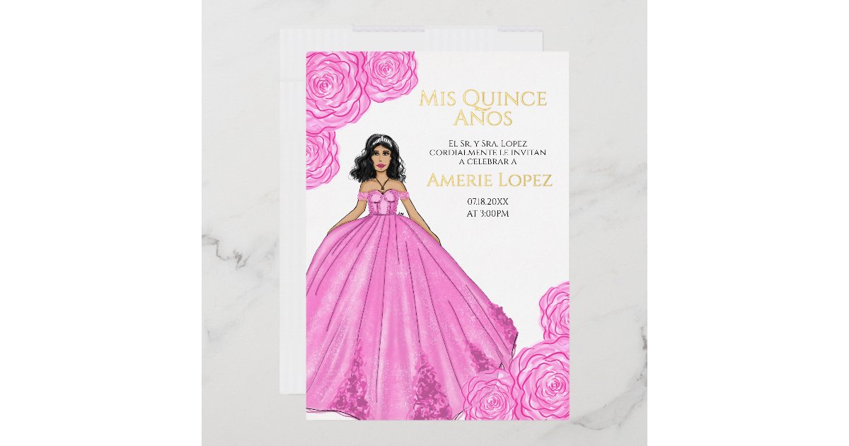 Pink Spanish Quinceanera Foil Invitation | Zazzle