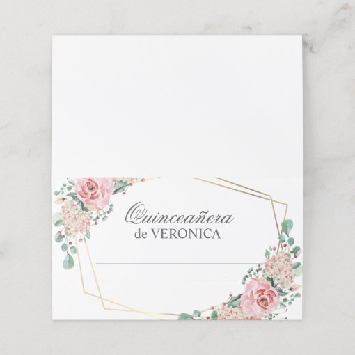 Pink Spanish Quinceañera Quince 15 Birthday Place Card | Zazzle