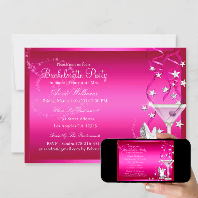 Pink Sparkle Bachelorette Party Invite | Zazzle