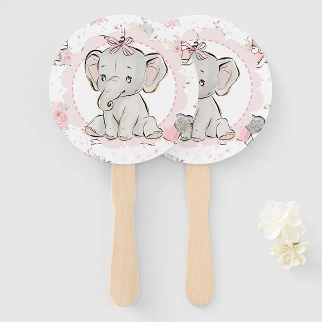 Pink Sparkle Elephant Hand Fans | Zazzle