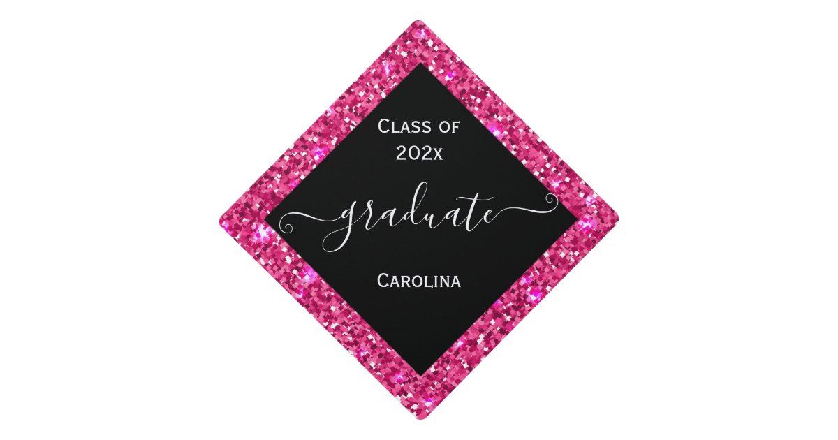 Pink Sparkle Frame Graduation Cap Topper | Zazzle