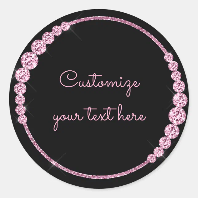 Pink Sparkle Gems Circle Customizable Classic Round Sticker | Zazzle