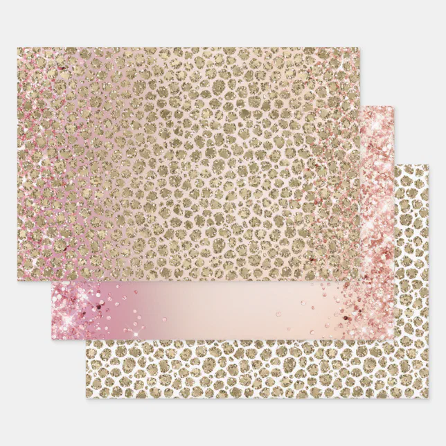 Pink Sparkle Gold Leopard Print Wrapping Paper Sheets | Zazzle