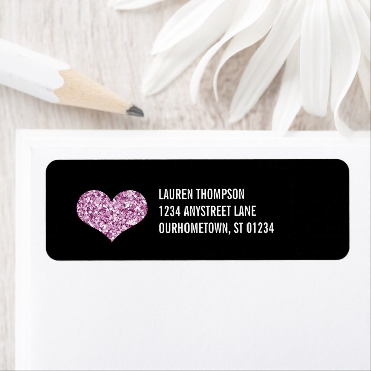 Pink Sparkle Heart Label | Zazzle