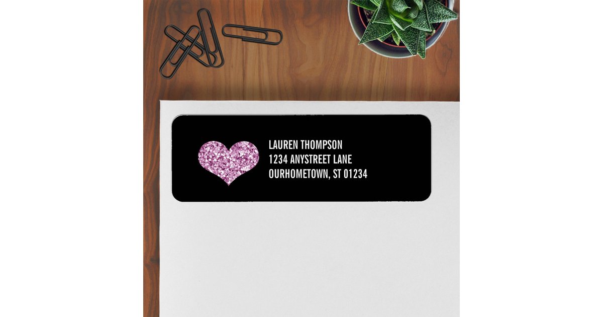 Pink Sparkle Heart Label | Zazzle