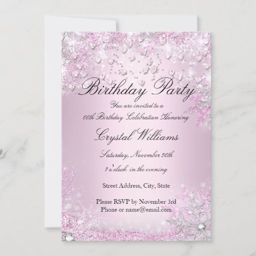 Pink Sparkle Hearts Birthday Invitation | Zazzle