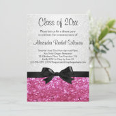 Pink Sparkle-look Bow Graduation Invitation | Zazzle