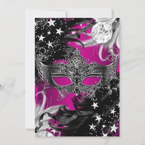 Pink Sparkle Magical Night Masquerade Party Invite | Zazzle