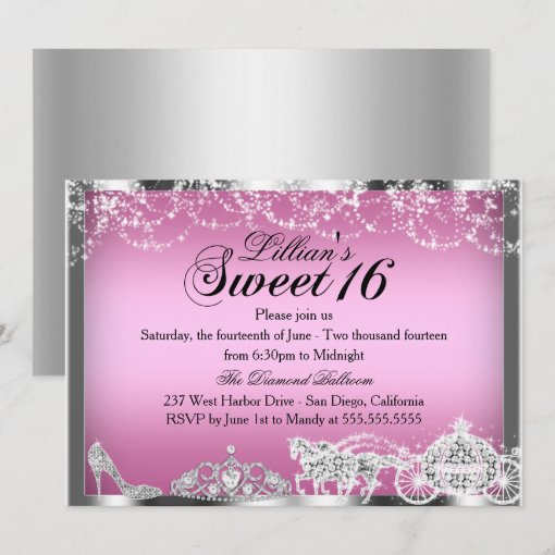 Pink Sparkle Princess Theme Sweet 16 Invite | Zazzle