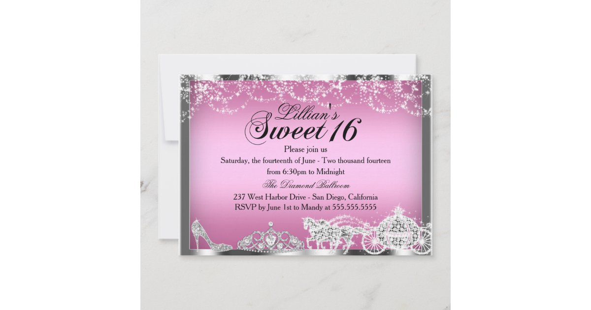 Pink Sparkle Princess Theme Sweet 16 Invite | Zazzle