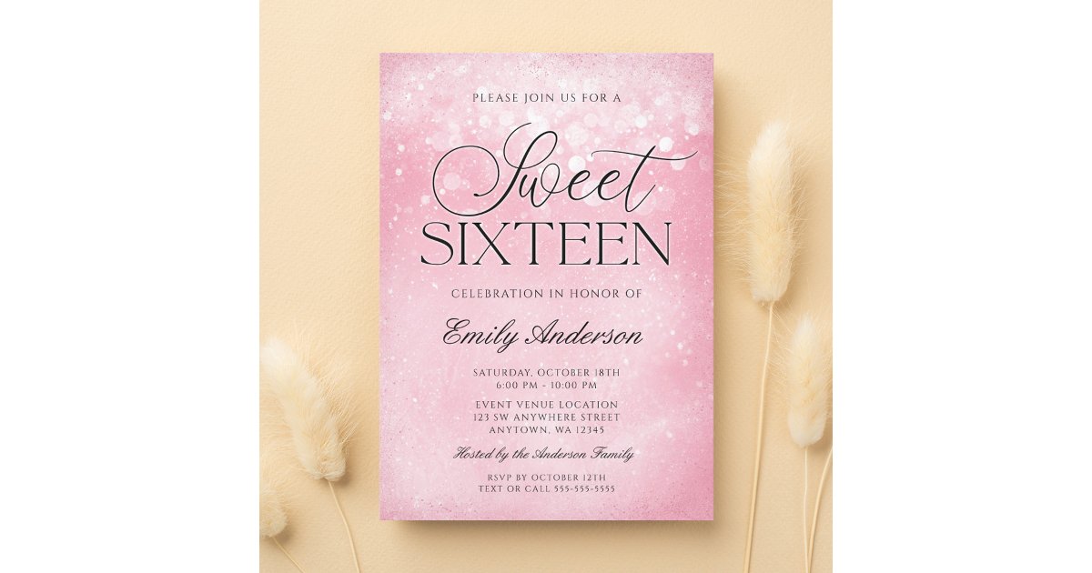 Pink Sparkle Sweet 16 Invitation | Zazzle