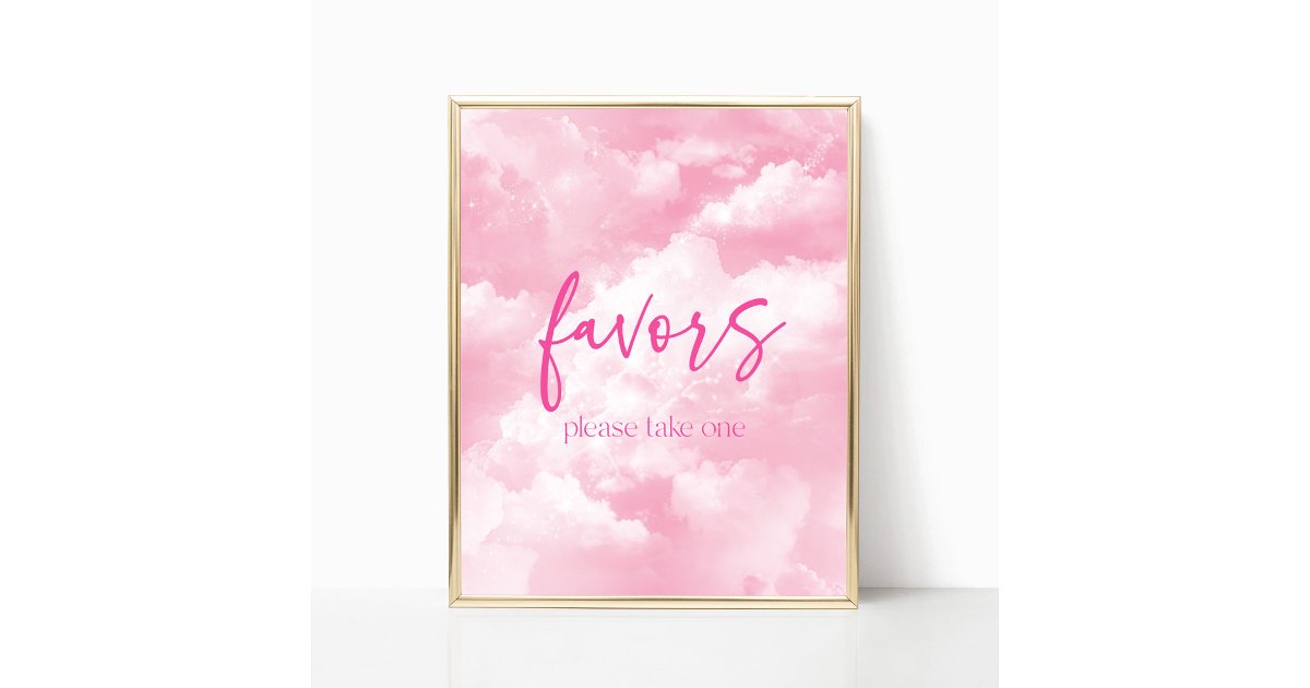 Pink Sparkly Clouds Party Favors Sign | Zazzle