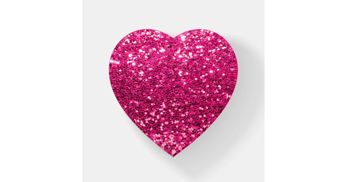 Pink Sparkly Glitter Heart Paperweight | Zazzle
