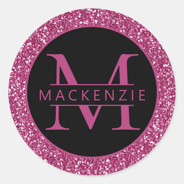 Pink Sparkly Glitter Personalized Name Classic Round Sticker | Zazzle