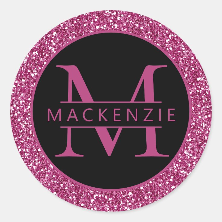 Pink Sparkly Glitter Personalized Name Classic Round Sticker | Zazzle