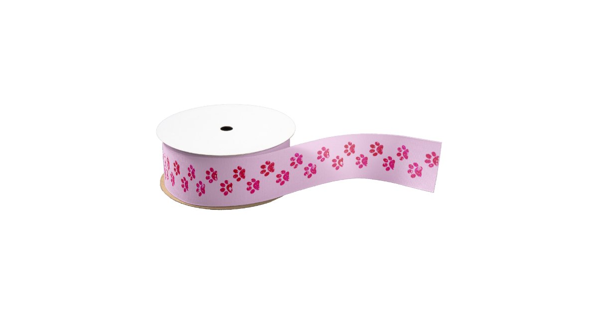 Pink Sparkly Paw Print Ribbon | Zazzle