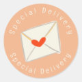 Pink Special Delivery Red Heart Envelope Classic Round Sticker | Zazzle