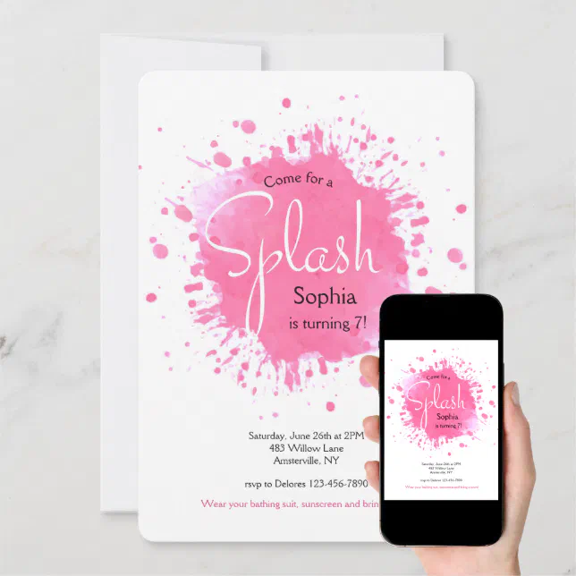 Pink Splash Invitation | Zazzle