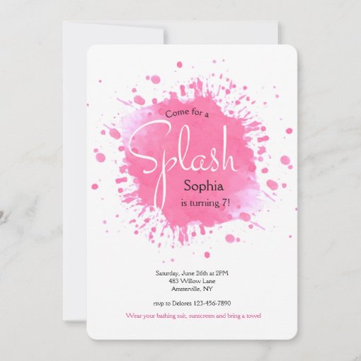 Pink Splash Invitation | Zazzle
