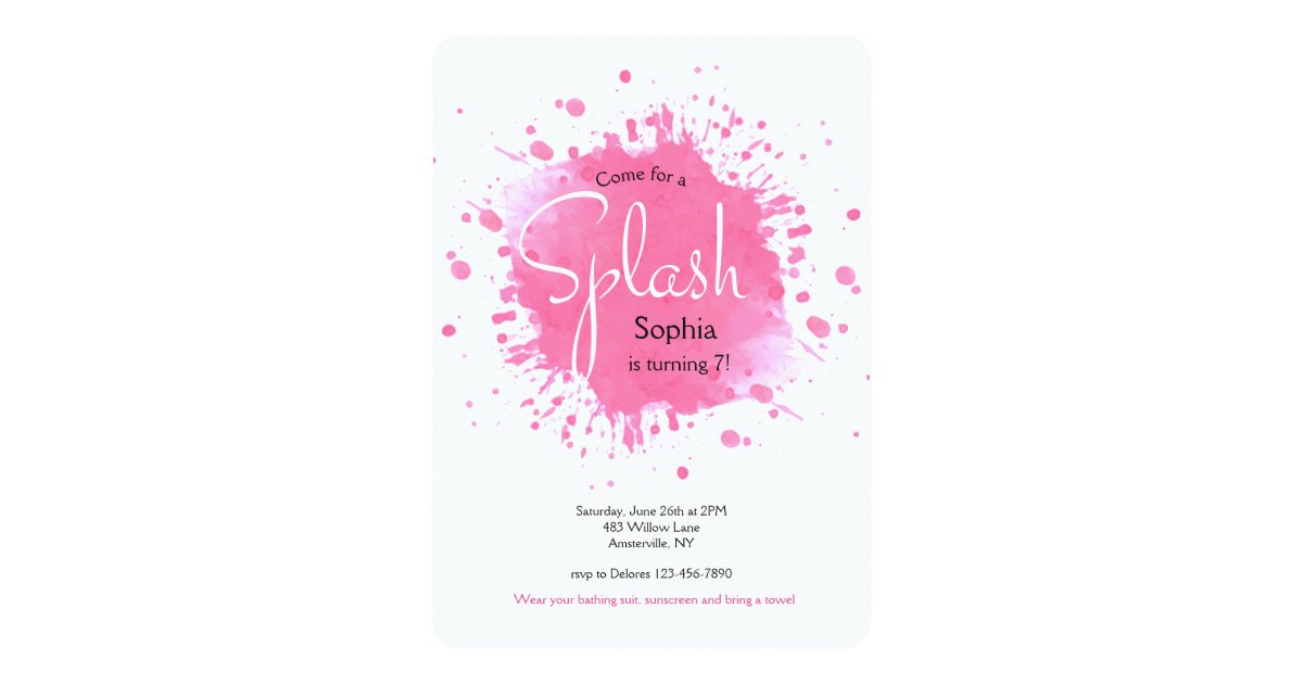 Pink Splash Invitation | Zazzle.com