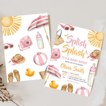 Pink Splish Splash Baby Shower Invitation | Zazzle